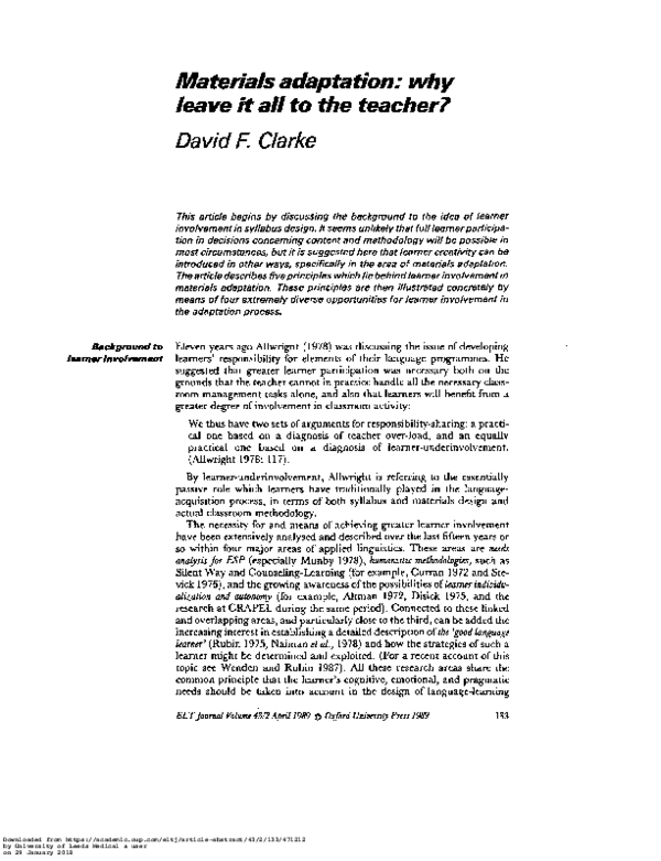 (PDF) Materials adaptation: why leave it all to the teacher