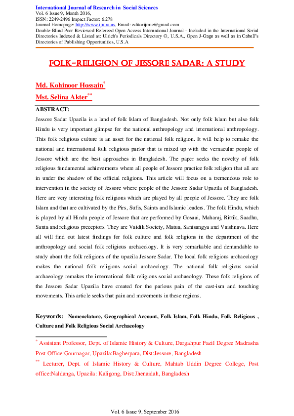 (PDF) FOLK-RELIGION OF JESSORE SADAR: A STUDY