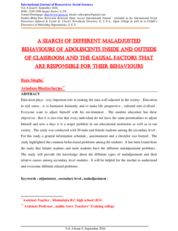 (PDF) A SEARCH OF DIFFERENT MALADJUSTED BEHAVIOURS OF ADOLESCENTS ...
