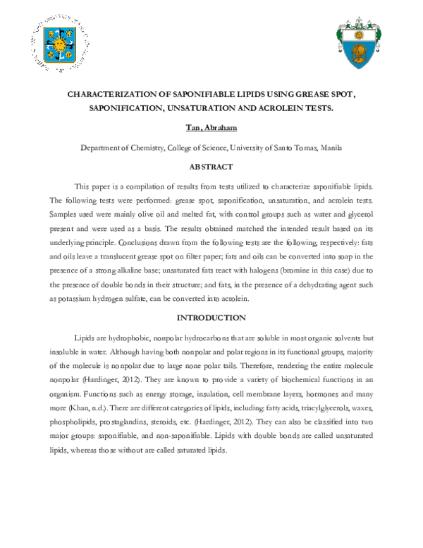 DOC CHARACTERIZATION OF SAPONIFIABLE LIPIDS USING GREASE SPOT doc-characterization-of-saponifiable-lipids-using-grease-spot