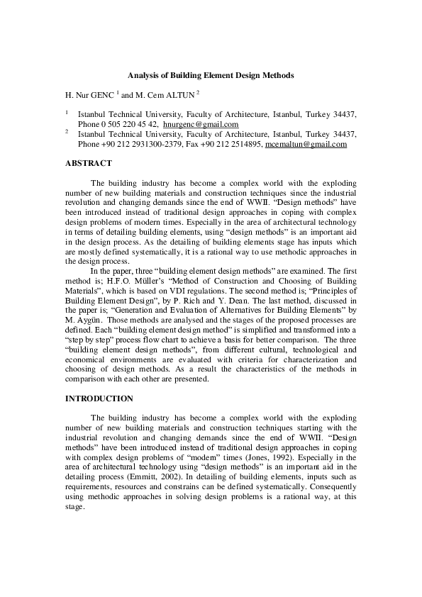 (PDF) Analysis of Building Element Design Methods