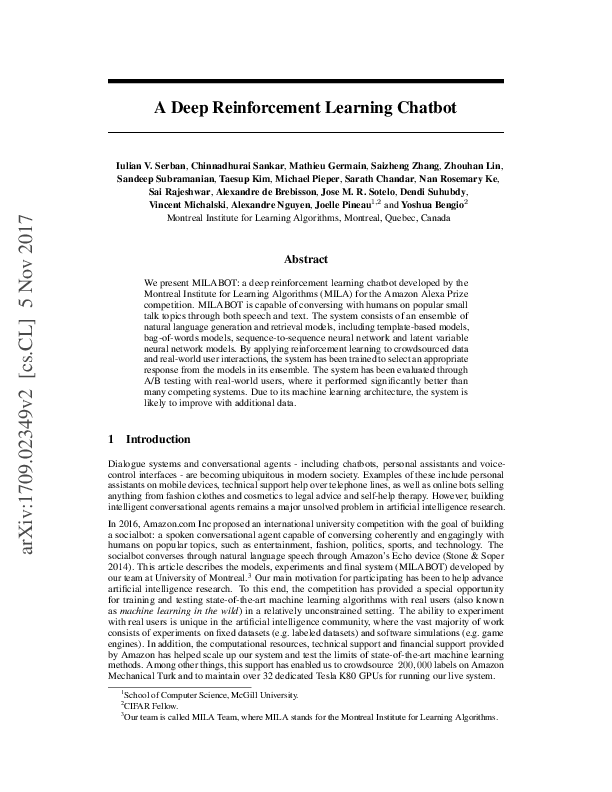 (PDF) A Deep Reinforcement Learning Chatbot