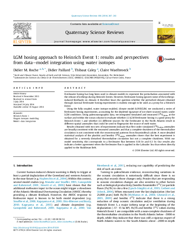 (PDF) LGM hosing approach to Heinrich Event 1: results and perspectives ...