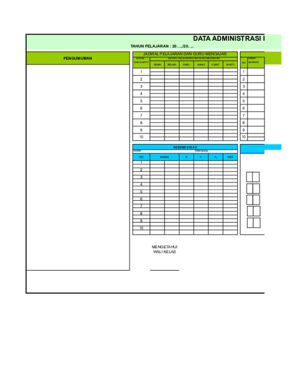 Data administrasi kelas wali kelas