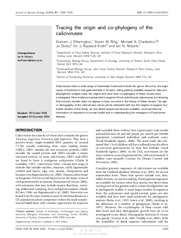(PDF) Tracing the origin and co-phylogeny of the caliciviruses