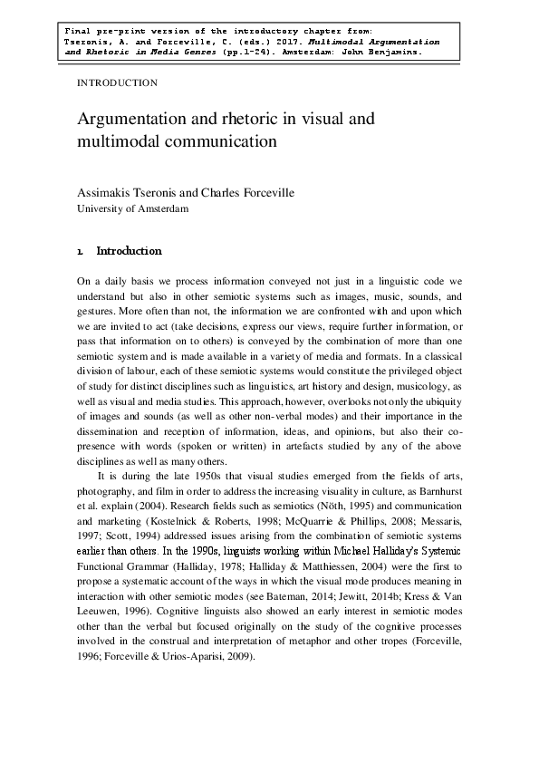 (PDF) Argumentation and rhetoric in visual and multimodal communication