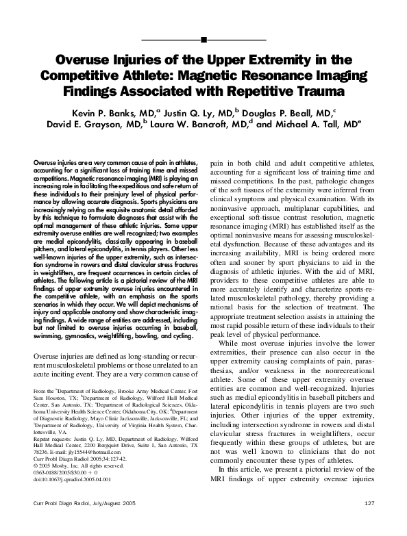 (PDF) Overuse Injuries of the Upper Extremity in the Competitive Athlete: Magnetic Resonance ...