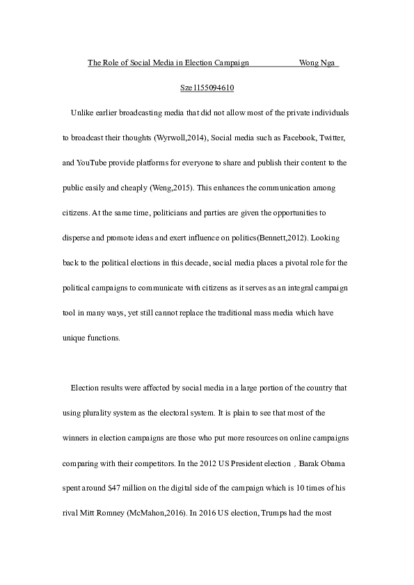 (DOC) The Role of Social Media in Election Campaign