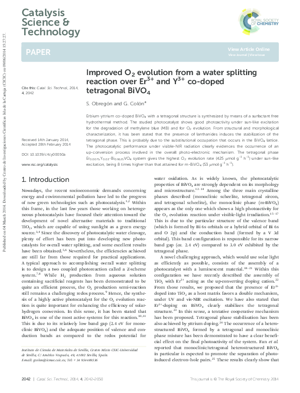 (PDF) Improved O2 Evolution from Water Splitting Reaction over ...
