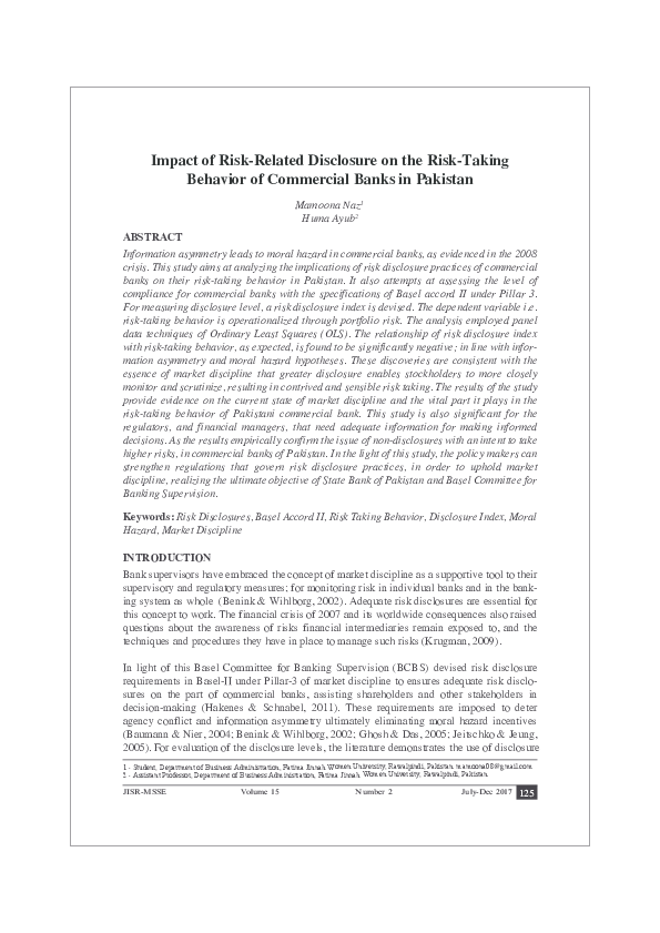 (PDF) Impact of Risk-Related Disclosure on the Risk-Taking Behavior of ...