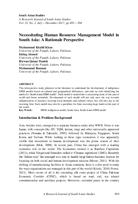 (PDF) Necessitating Human Resource Management Model in South Asia A ...