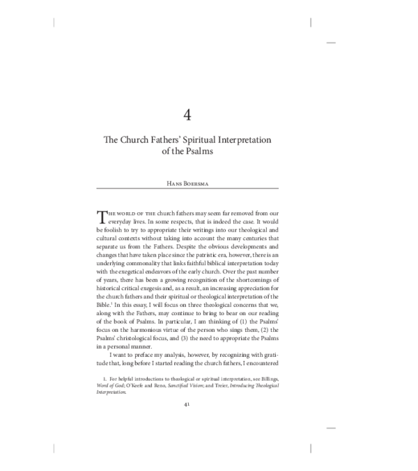 (PDF) The Church Fathers' Spiritual Interpretation of the Psalms