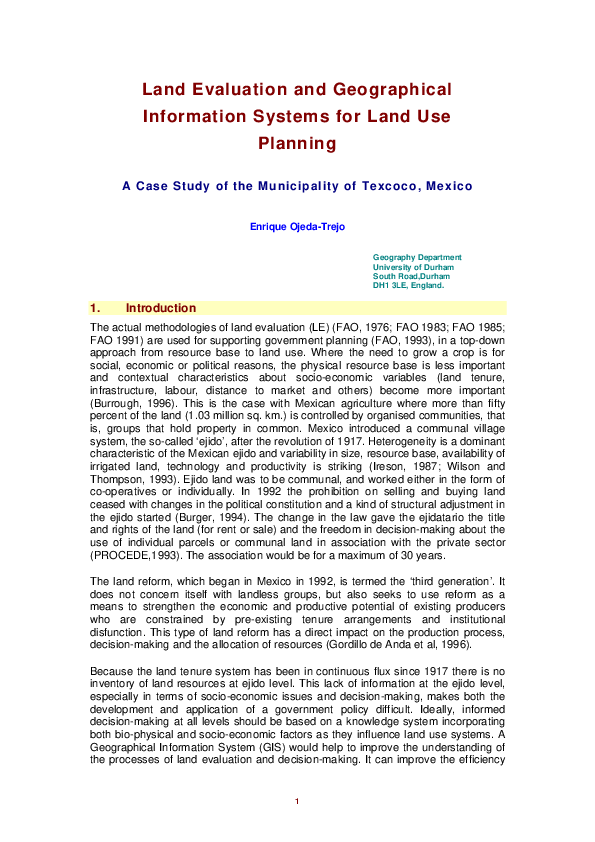 (PDF) Land Evaluation and Geographical Information Systems for Land Use ...