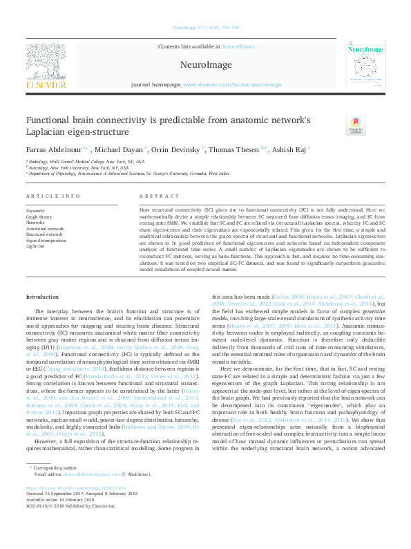 Pdf Functional Brain Connectivity Is Predictable From Anatomic