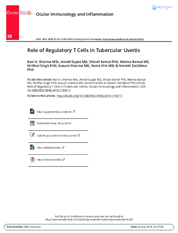 (PDF) Ocular Immunology and Inflammation Role of Regulatory T Cells in ...