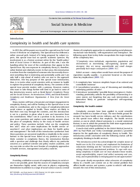 (PDF) Complexity in health and health care systems