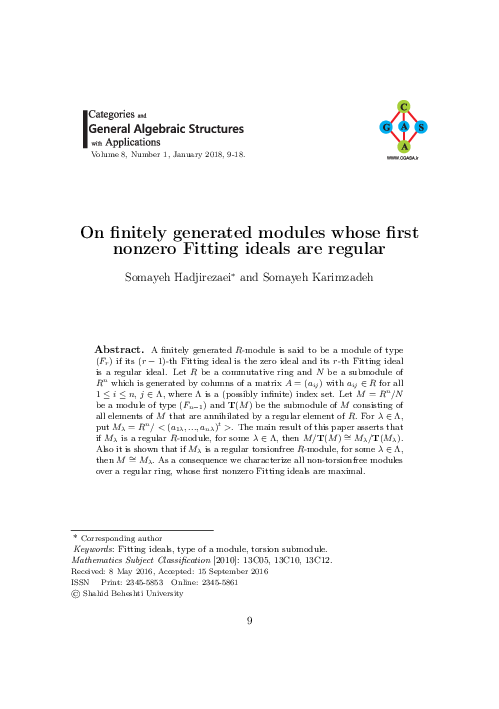 (PDF) On finitely generated modules whose first nonzero Fitting ideals are regular