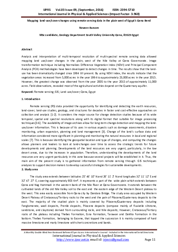 (PDF) Mapping land-use/cover changes using remote sensing data in the ...
