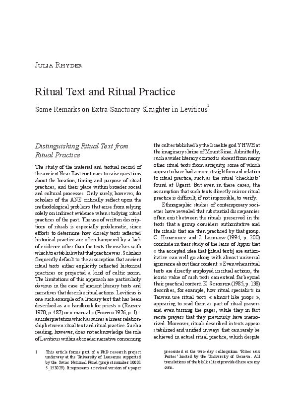 (PDF) “Ritual Text and Ritual Practice: Some Remarks on Extra-Sanctuary ...
