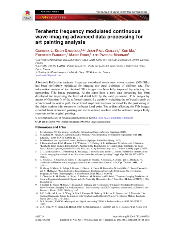 Pdf Terahertz Frequency Modulated Continuous Wave Imaging Advanced Data Processing For Art