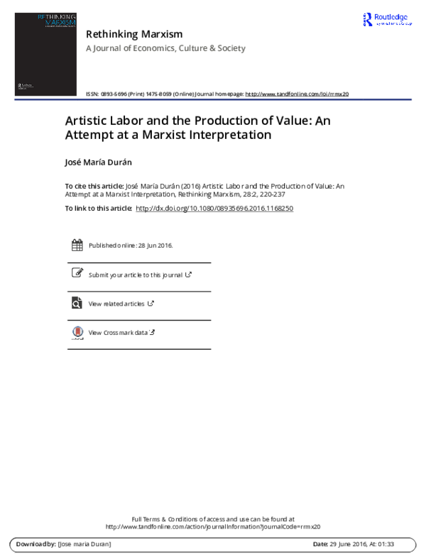 (PDF) Artistic Labor and the Production of Value: An Attempt at a ...