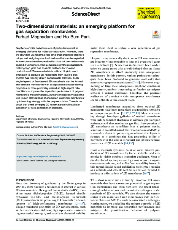 (PDF) Two-dimensional materials: an emerging platform for gas separation membranes