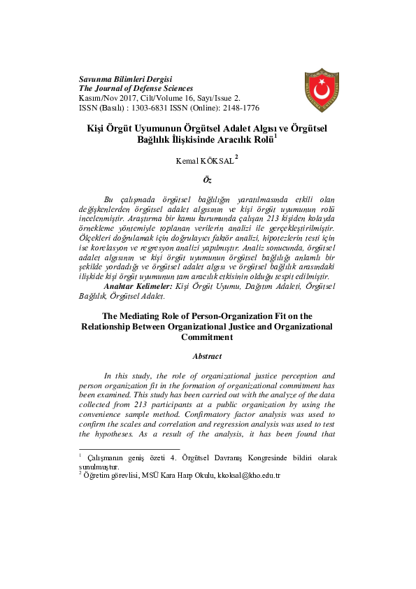 (PDF) The Mediating Role of Person-Organization Fit on the Relationship Between Organizational ...