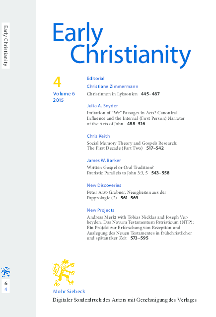 (PDF) Das Projekt Novum Testamentum Patristicum: Early Christianity 6 ...