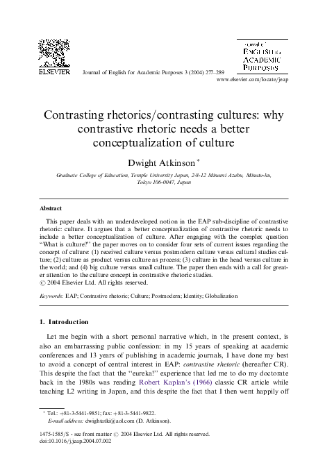 (PDF) Contrasting rhetorics/contrasting cultures: why contrastive ...