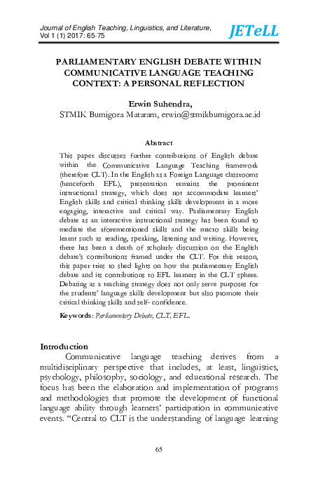 (PDF) PARLIAMENTARY ENGLISH DEBATE WITHIN COMMUNICATIVE LANGUAGE ...