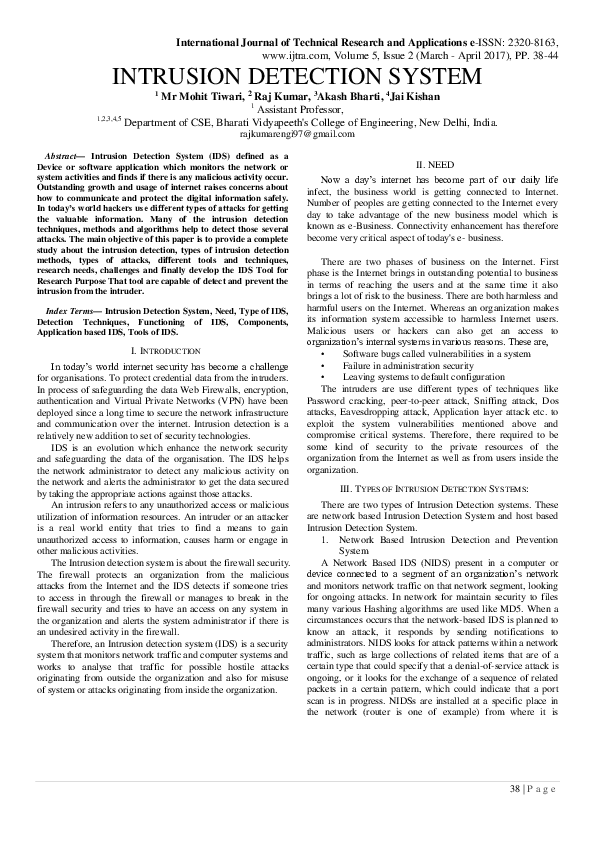 (PDF) INTRUSION DETECTION SYSTEM