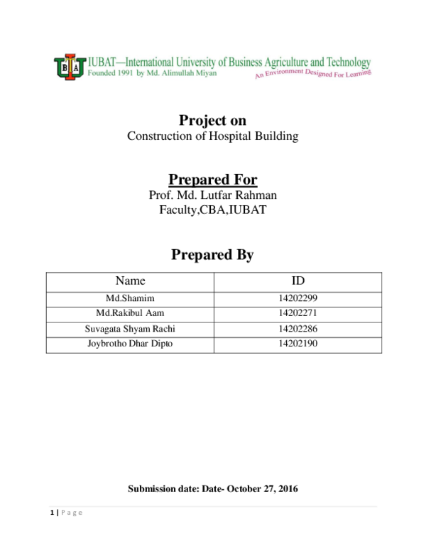 (DOC) Project on Construction of Hospital Building Prepared For