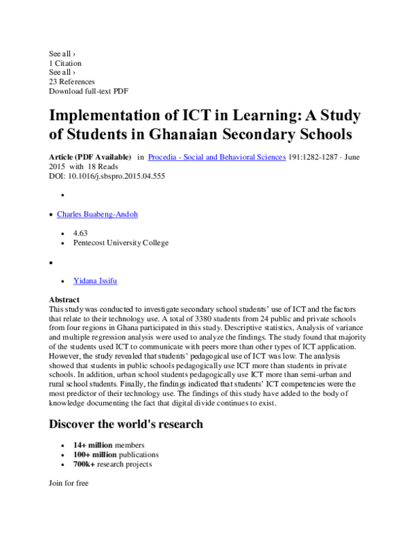 (DOC) Implementation of ICT in Learning: A Study of Students in ...