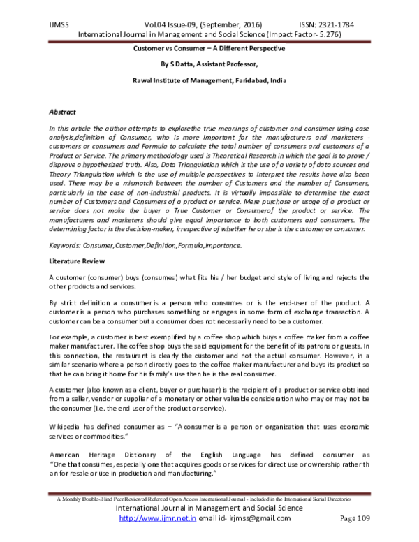 (PDF) Customer vs Consumer – A Different Perspective