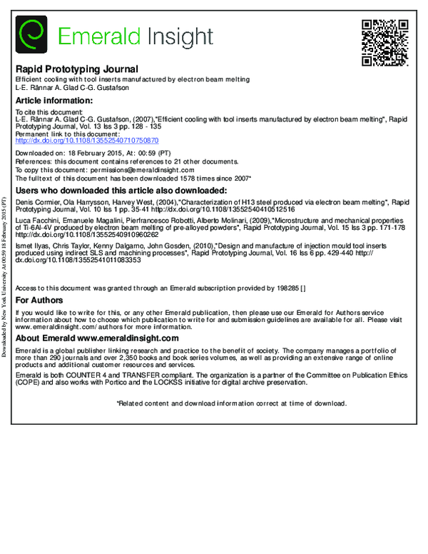 (PDF) Rapid Prototyping Journal Efficient cooling with tool inserts ...