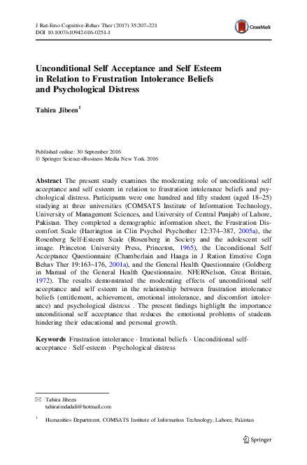 (PDF) Unconditional Self Acceptance and Self Esteem in Relation to Frustration Intolerance ...