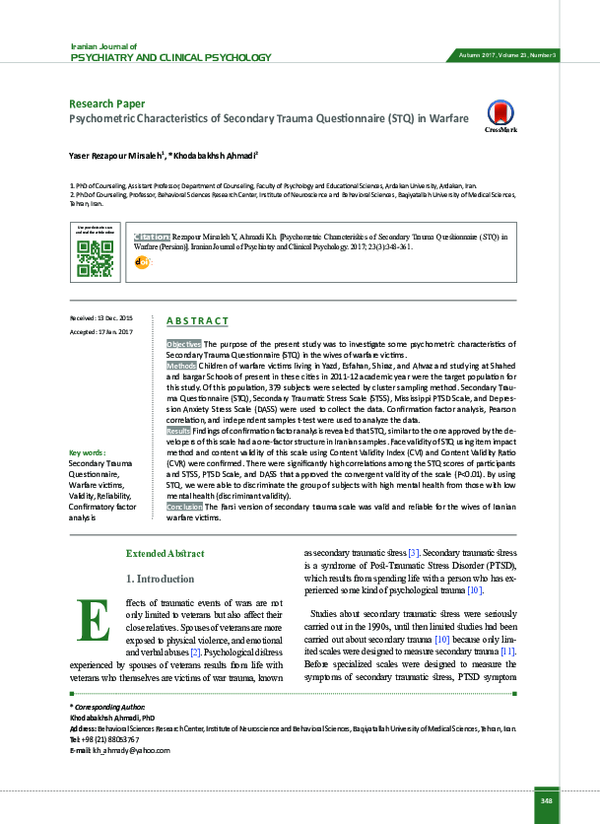 (PDF) Psychometric Characteristics of Secondary Trauma Questionnaire ...