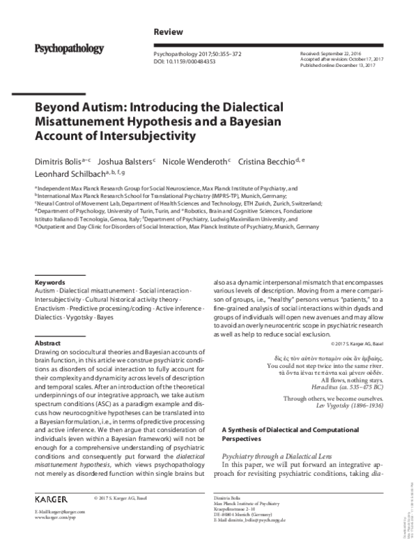 (PDF) Beyond Autism: Introducing the Dialectical Misattunement ...
