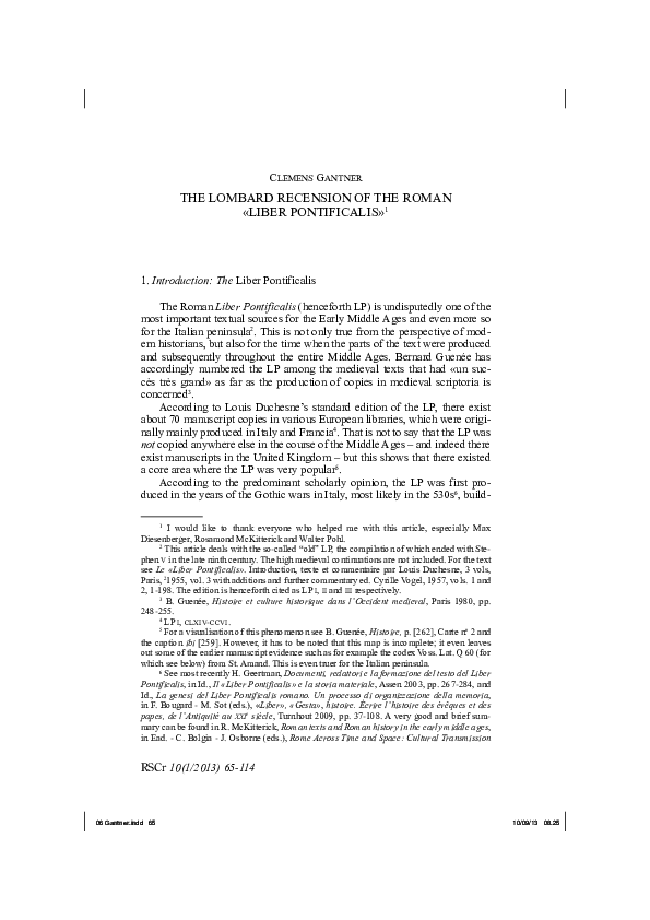 (PDF) The Lombard Recension of the Roman Liber Pontificalis