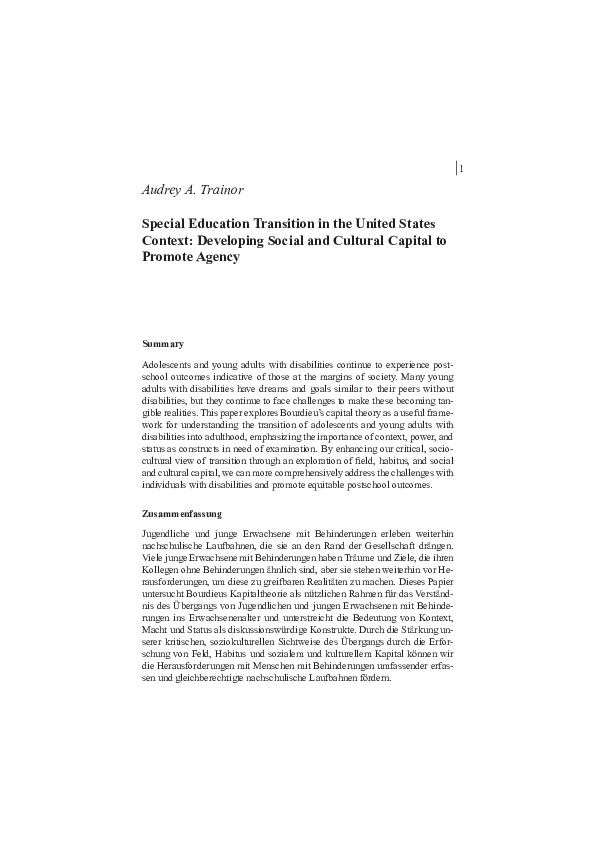 (PDF) Special Education Transition in the United States Context ...