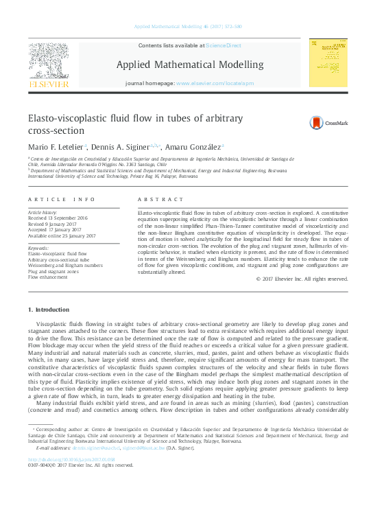 (PDF) Elasto-viscoplastic Fluid Flow in Tubes of Arbitrary Cross-section