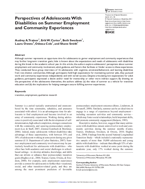 (PDF) Perspectives of Adolescents With Disabilities on Summer ...