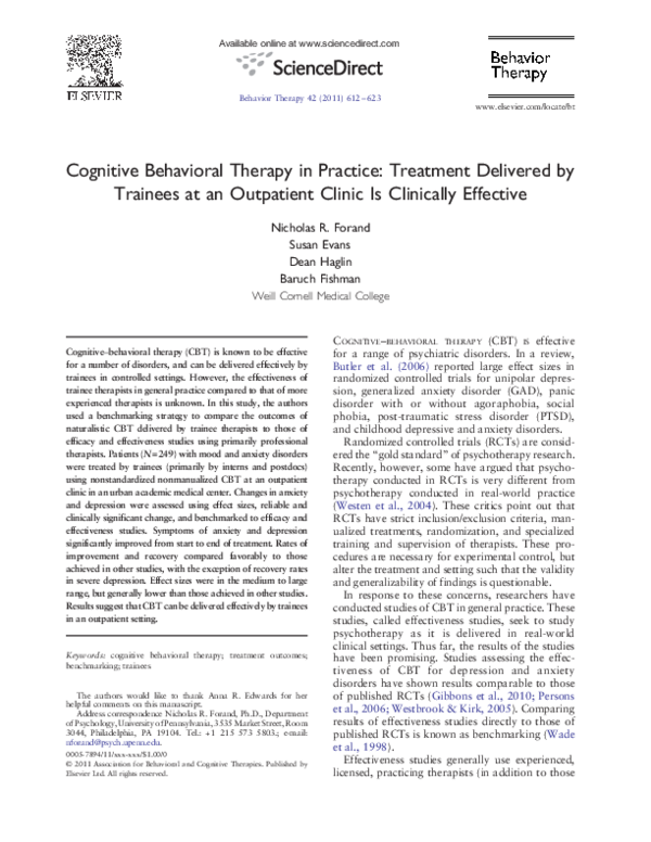 (PDF) Cognitive Behavioral Therapy in Practice: Treatment Delivered by Trainees at an Outpatient ...
