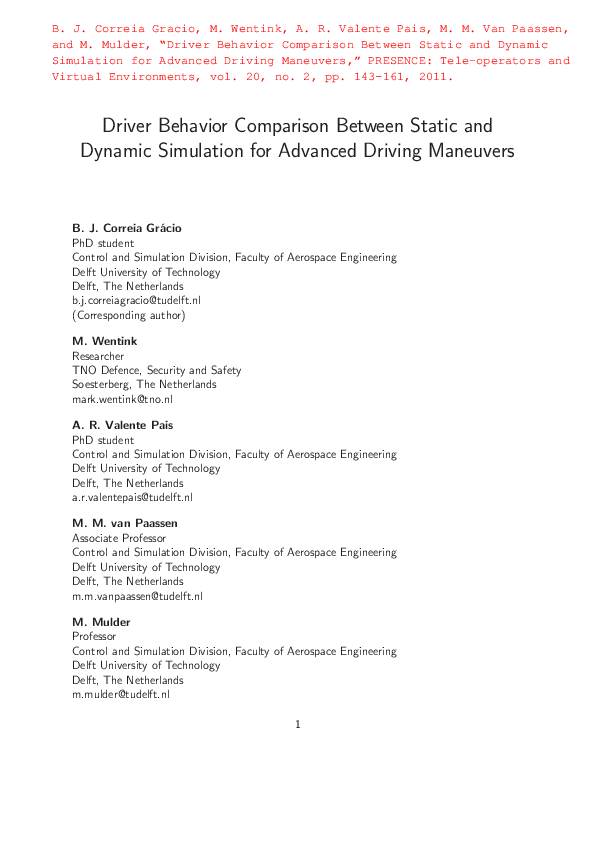 Pdf Driver Behavior Comparison Between Static And Dynamic Simulation
