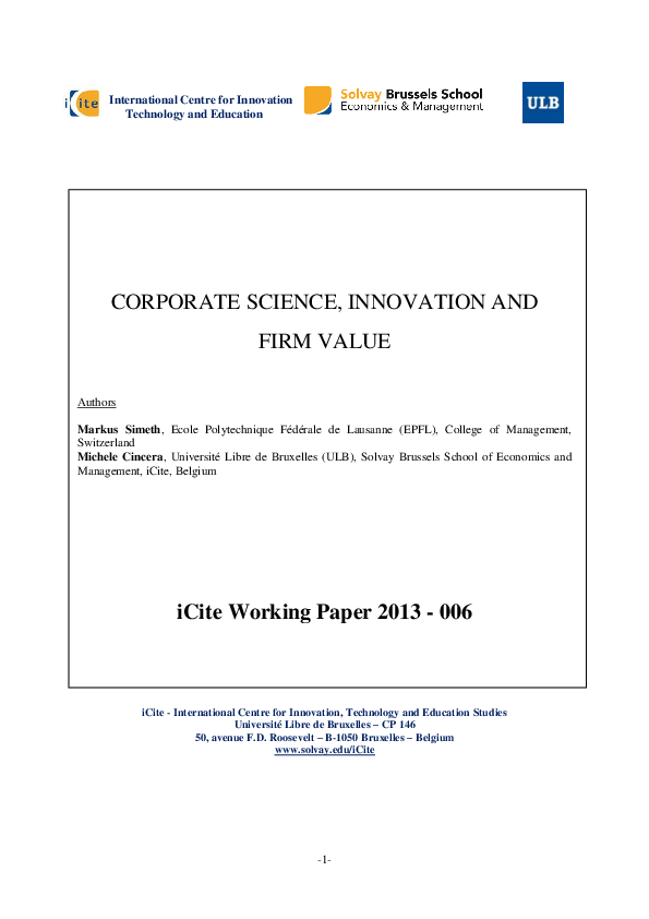 (PDF) CORPORATE SCIENCE, INNOVATION AND FIRM VALUE International Centre ...