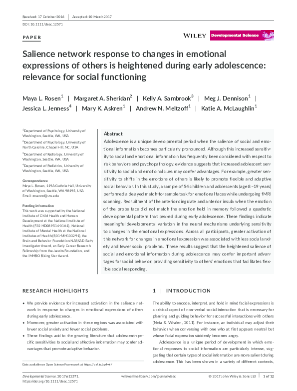 (PDF) Salience network response to changes in emotional expressions of ...