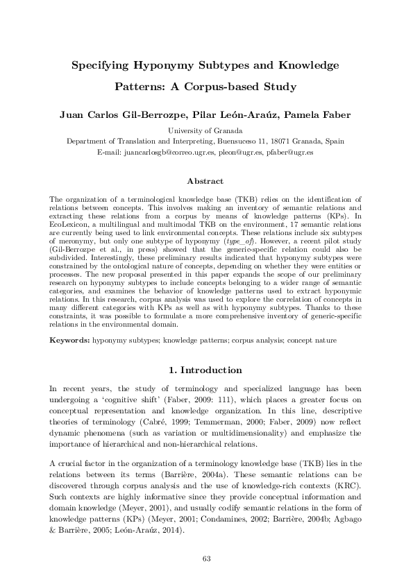 (PDF) Specifying Hyponymy Subtypes and Knowledge Patterns: A Corpus-based Study