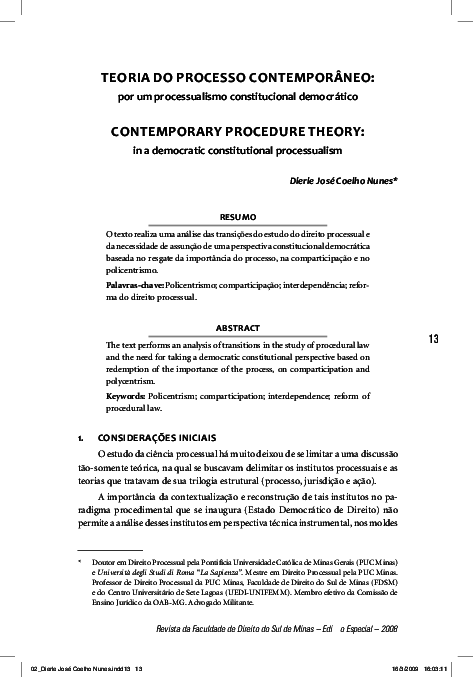 (PDF) Teoria do Processo contemporâneo (2008) CONTEMPORARY PROCEDURE ...