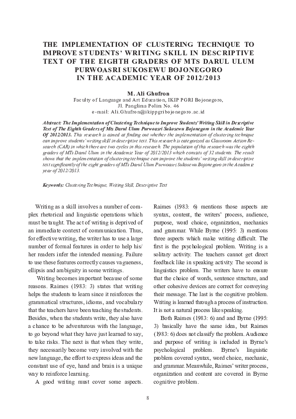 (PDF) THE IMPLEMENTATION OF CLUSTERING TECHNIQUE TO IMPROVE STUDENTS' WRITING SKILL IN ...