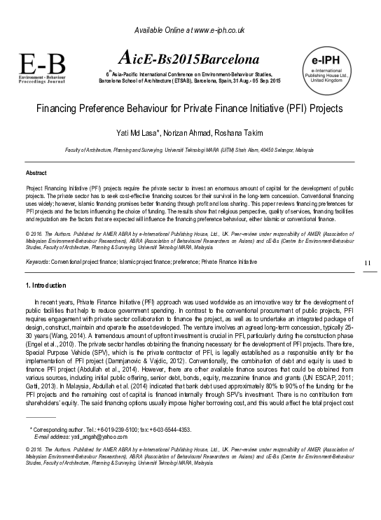 (PDF) Financing Preference Behaviour for Private Finance Initiative ...